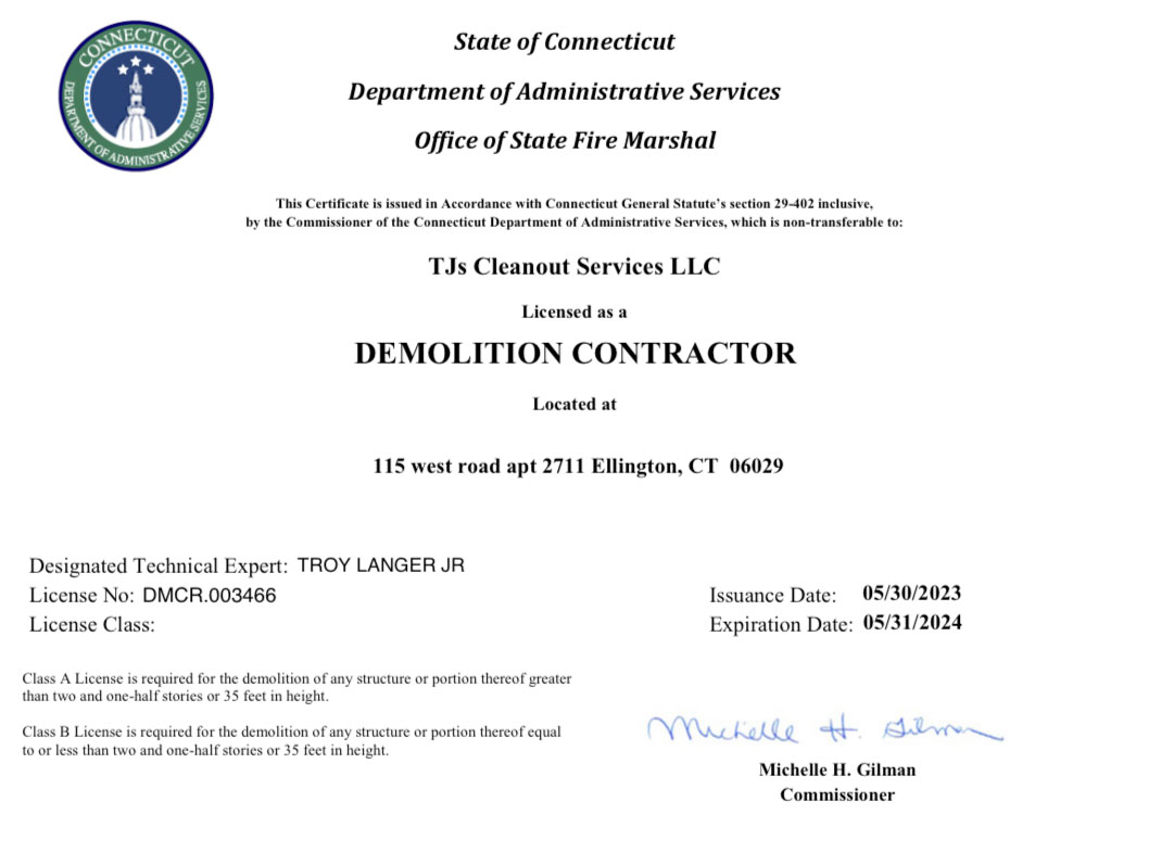 TJs Clean-Out Services, Bolton, CT | Hometown Demolition